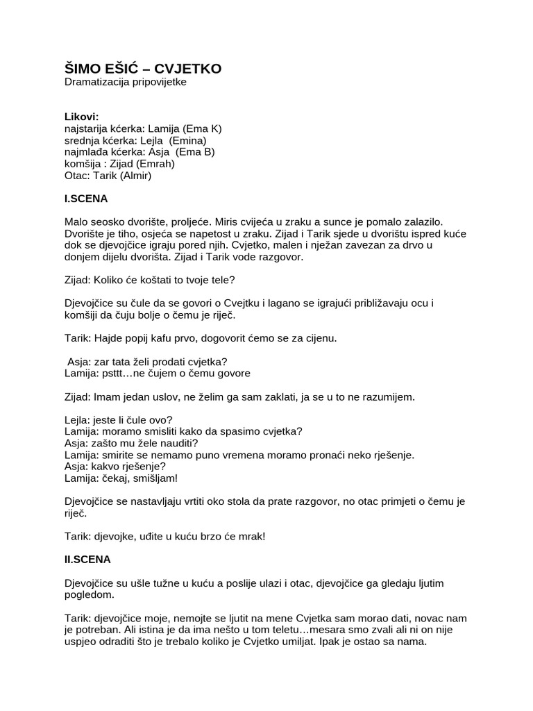 Šimo Ešić - Cvjetko Dramatizacija | PDF
