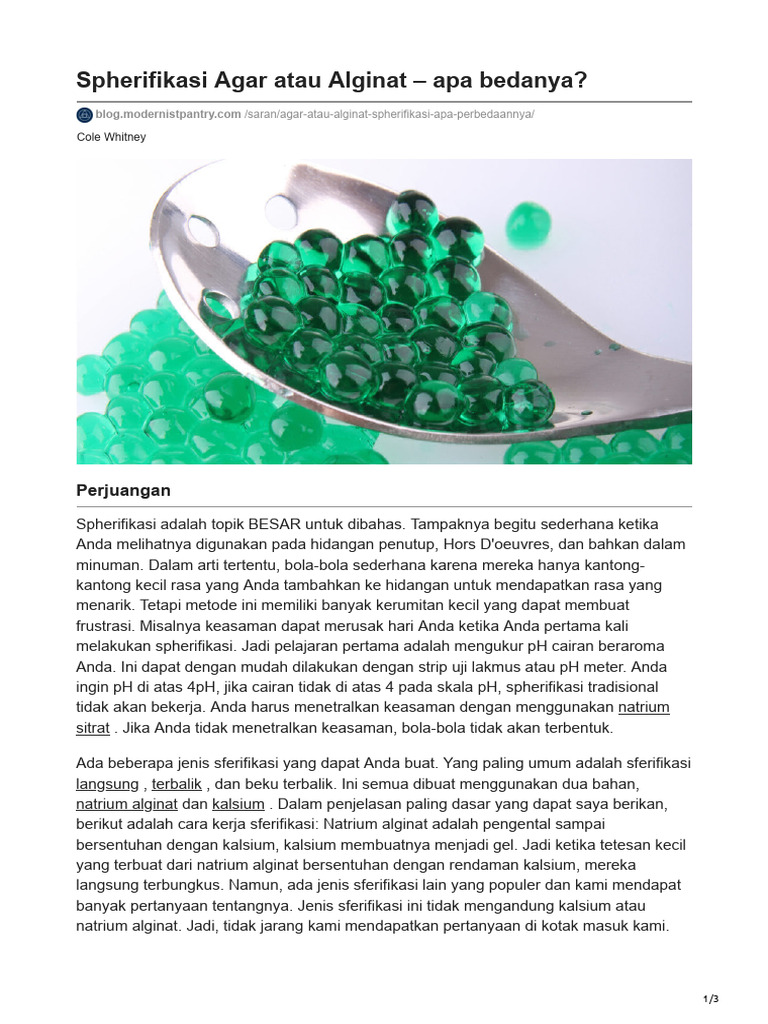 Agar or Alginate Spherification Whats The Difference | PDF