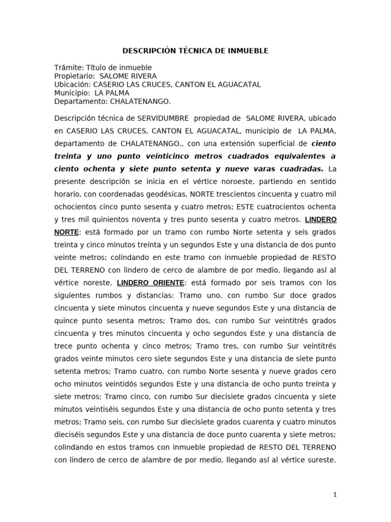 Descripción Técnica de Inmueble: Salome Rivera | PDF