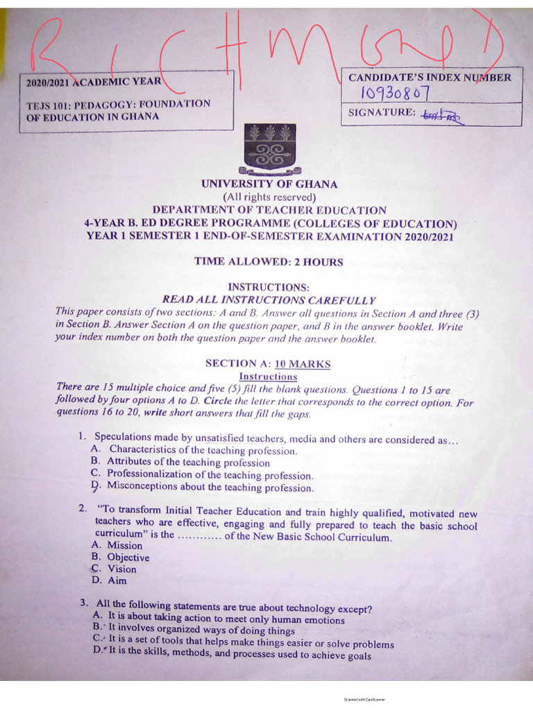 TEJS 101 Foundation of Education in Ghana | PDF