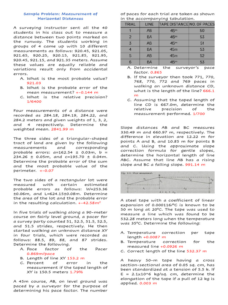 Sample Problem - Surveying | PDF | Surveying | Metre