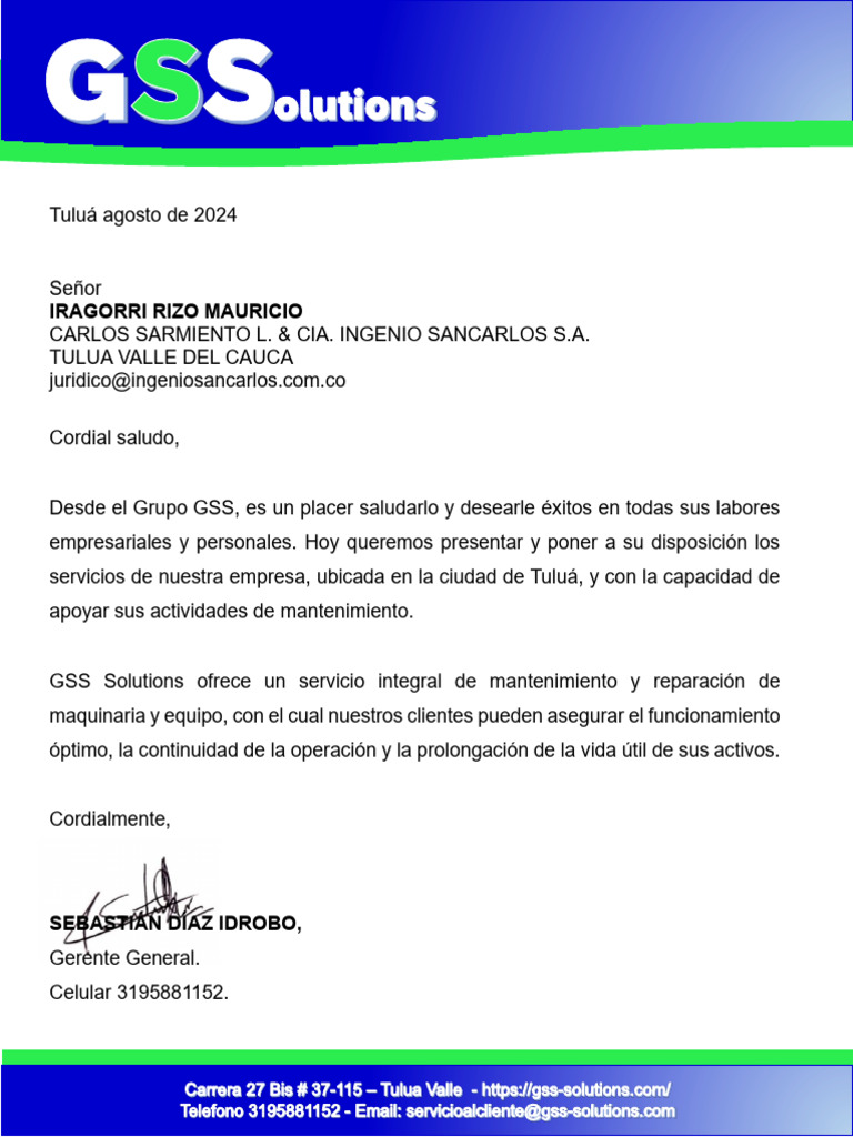 Carta de Presentacion Grupo GSS-InG SAN CARLOS | PDF | Soldadura ...