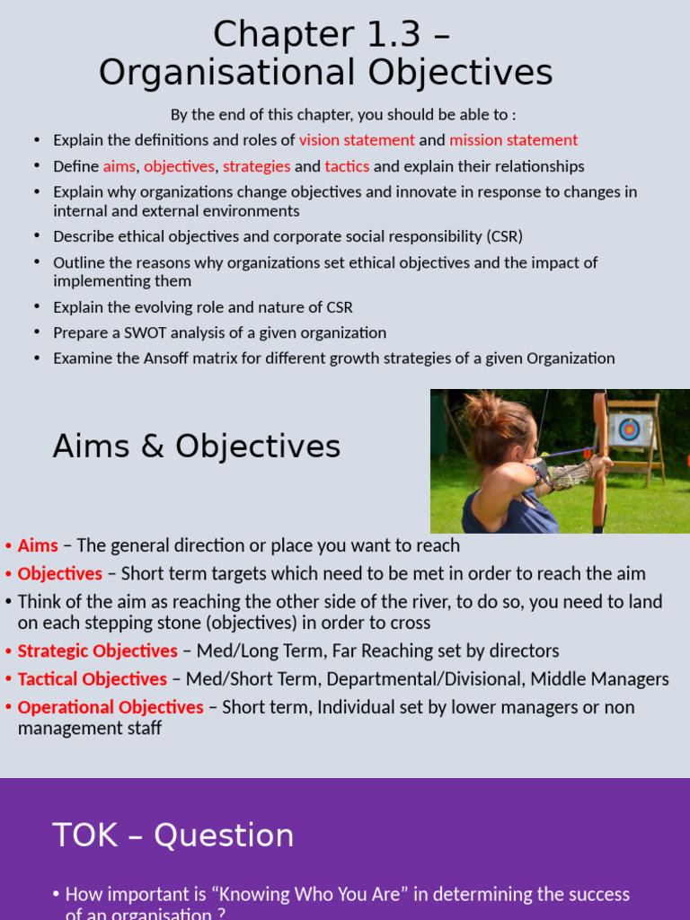 Chapter 1.3 - Organisational Objectives IBDP Business MGMT DCA | PDF | Corporate Social ...