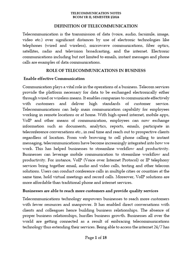 Telecommunication Notes for BCOM Students | PDF | Transmission Medium ...