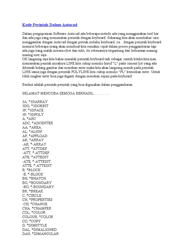 Kode Perintah Dalam Autocad | PDF