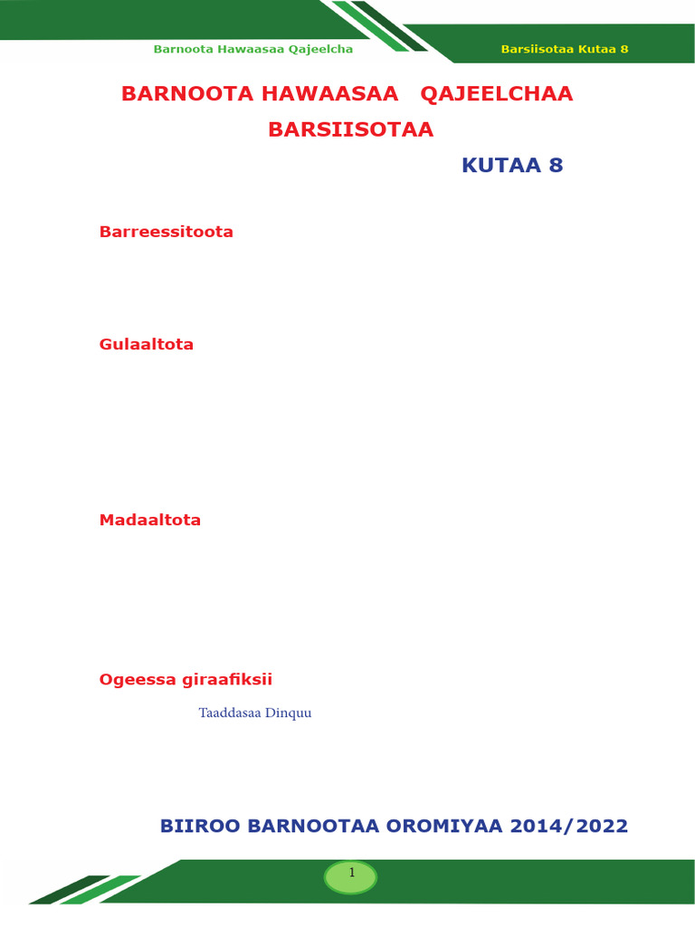 Barsiisota Barnoota Hawaasaa Kutaa 8 Final | PDF