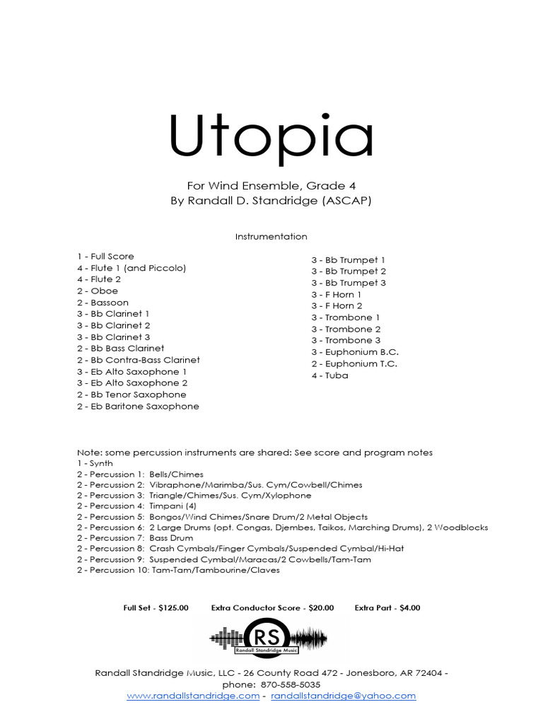 Utopia for Wind Ensemble by Standridge | PDF | Saxophone | Percussion ...