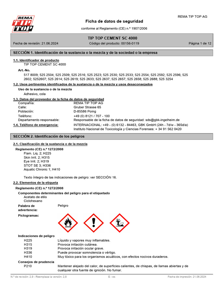 MSDS_CEMENT_SC_4000 | PDF | Residuos | Agua