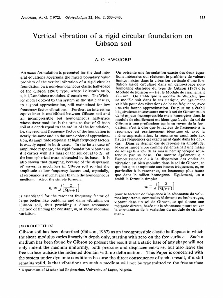 Vertical Vibration of A Rigid Circular Foundation On Gibson Soil | PDF ...