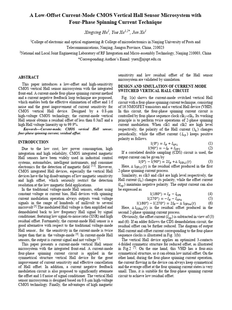 A Low-Offset Current-Mode CMOS Vertical Hall Sensor Microsystem With ...