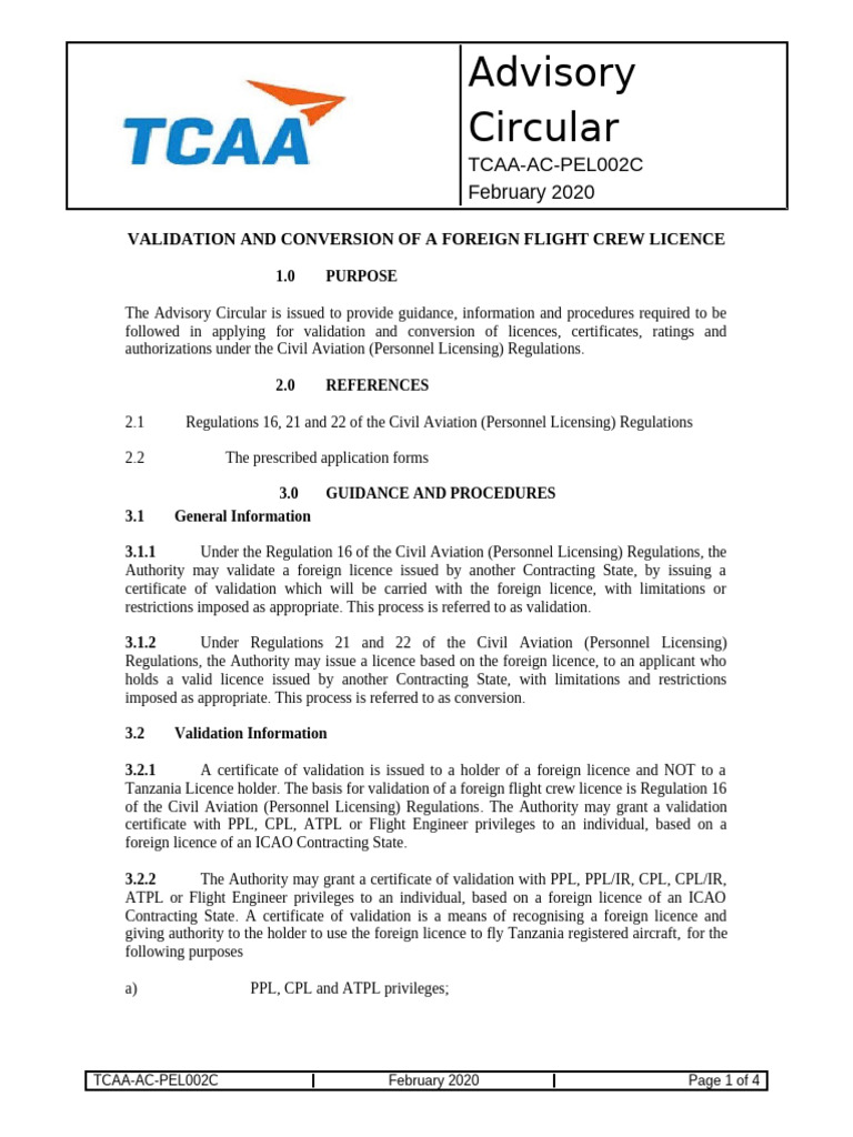 Foreign Flight Crew Licence Conversion Guide | PDF | Aviation ...
