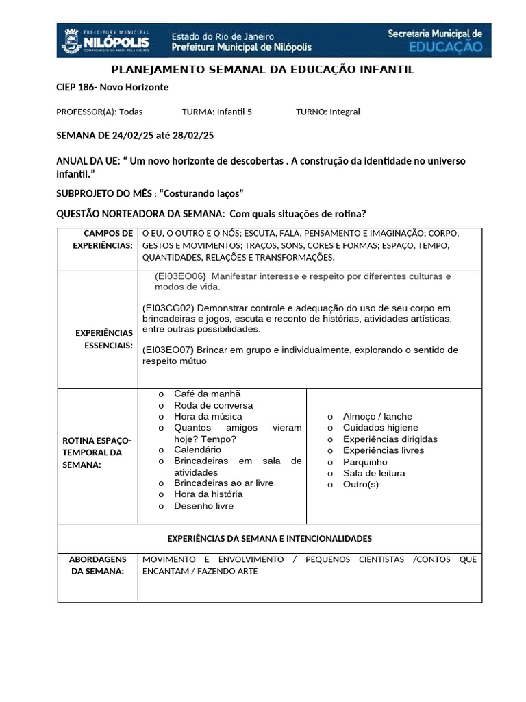Planej Sem - INF5 - 24 A 28 de Fev | PDF | Tempo