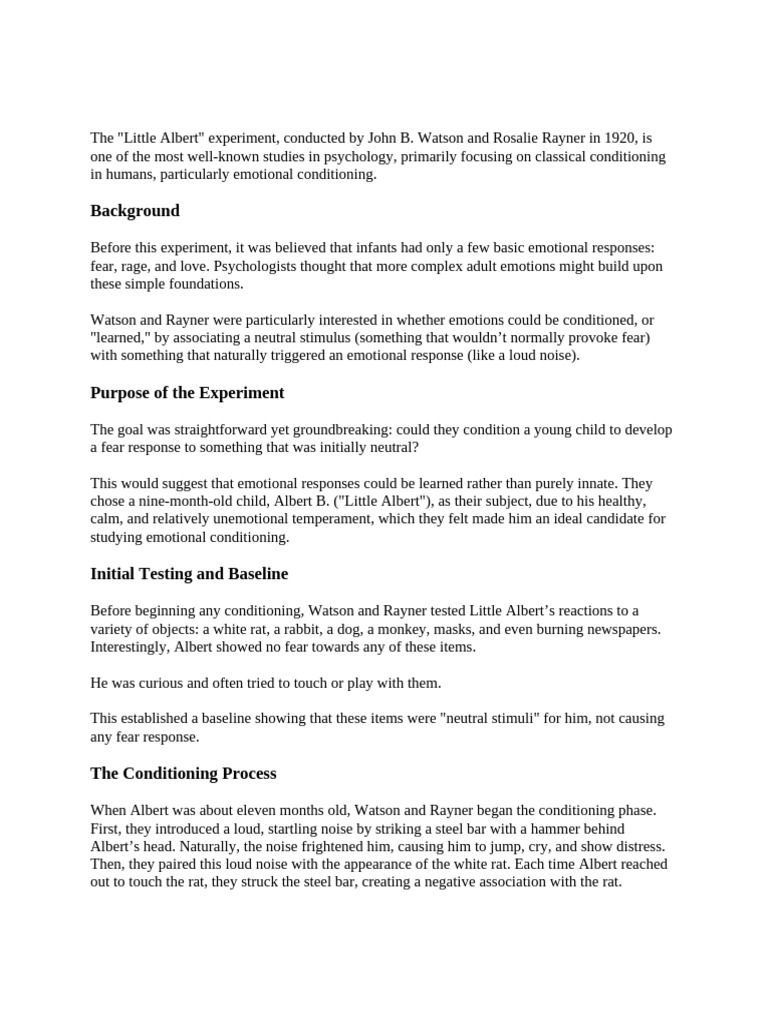 Watson & Rayner | PDF | Fear | Psychology