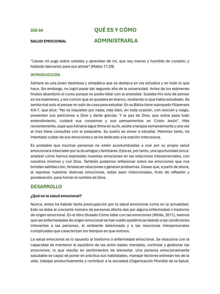 TEMA N°4 de Los 10 Días de Oración | PDF | Las emociones | Inteligencia emocional