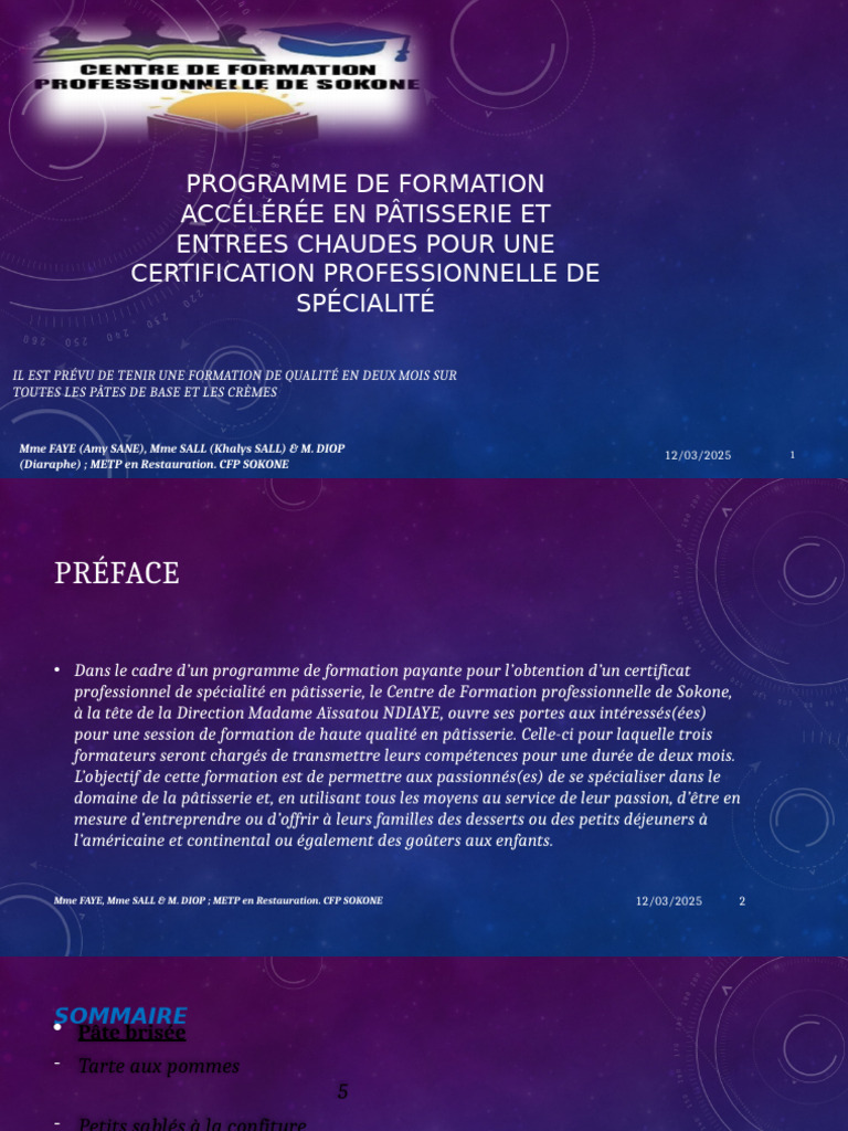 Programme de Formation en Pâtisserie Pour Les CPS | PDF | Pains | Crème fouettée