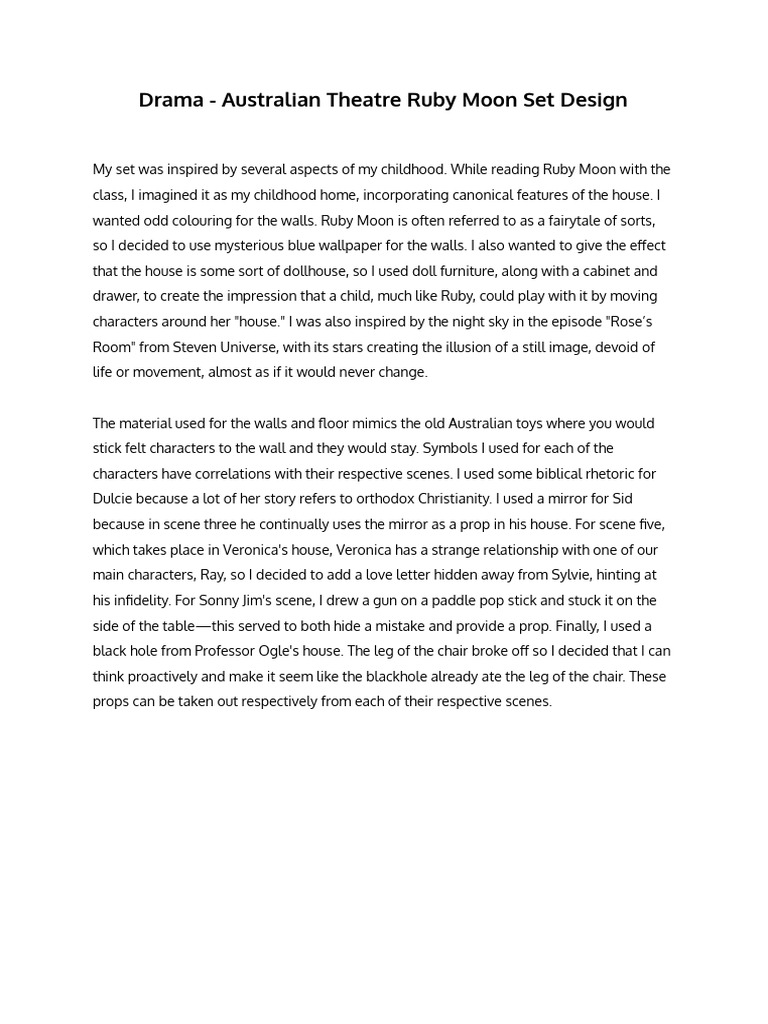 Ruby Moon Set Design Insights | PDF