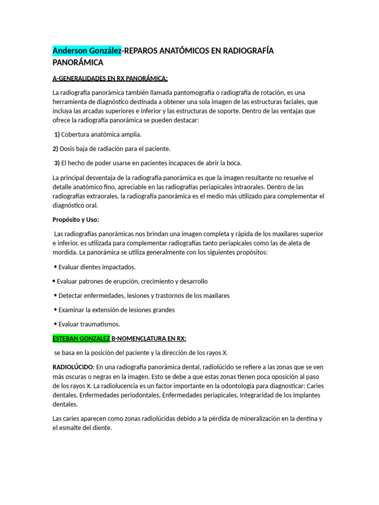 Reparos Anatómicos en Radiografía Panorámica | PDF