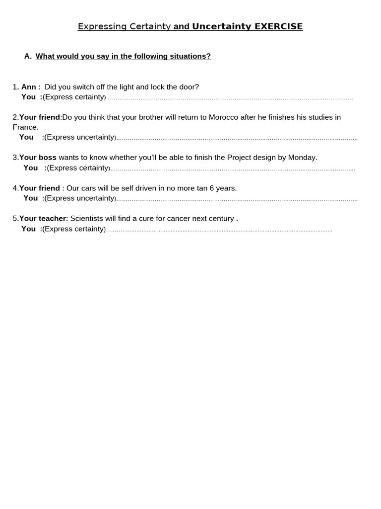 Certainty and Uncertainty Exercises | PDF
