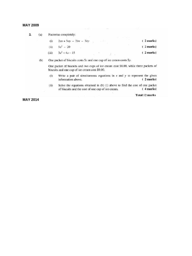 Algebra CXC Questions | PDF