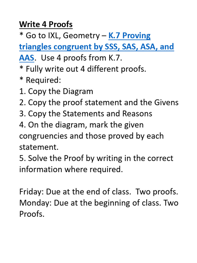 Four Triangle Congruence Proofs Guide | PDF
