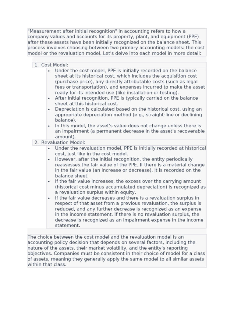 Initial Recognition of PPE Models | PDF | Fair Value | Depreciation