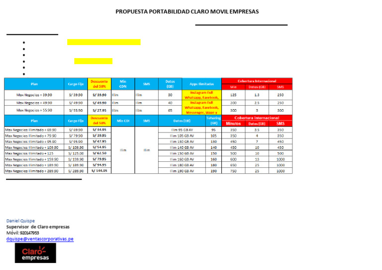 Propuesta Portabilidad Claro Movil Empresas - All Trade Group E.I.R.L ...