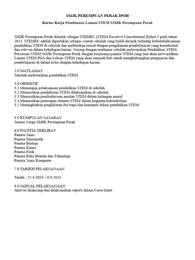 Kertas Kerja Stemec 2024 Laman Stem Pgs New | PDF