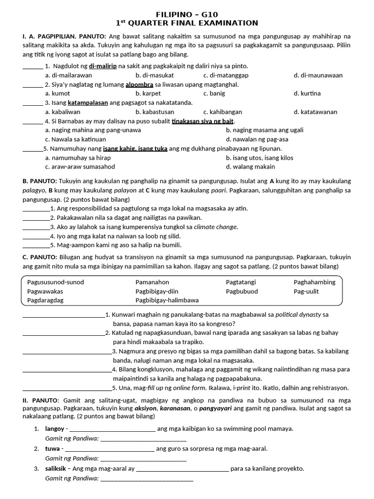 1st Final Exam FILIPINO | PDF
