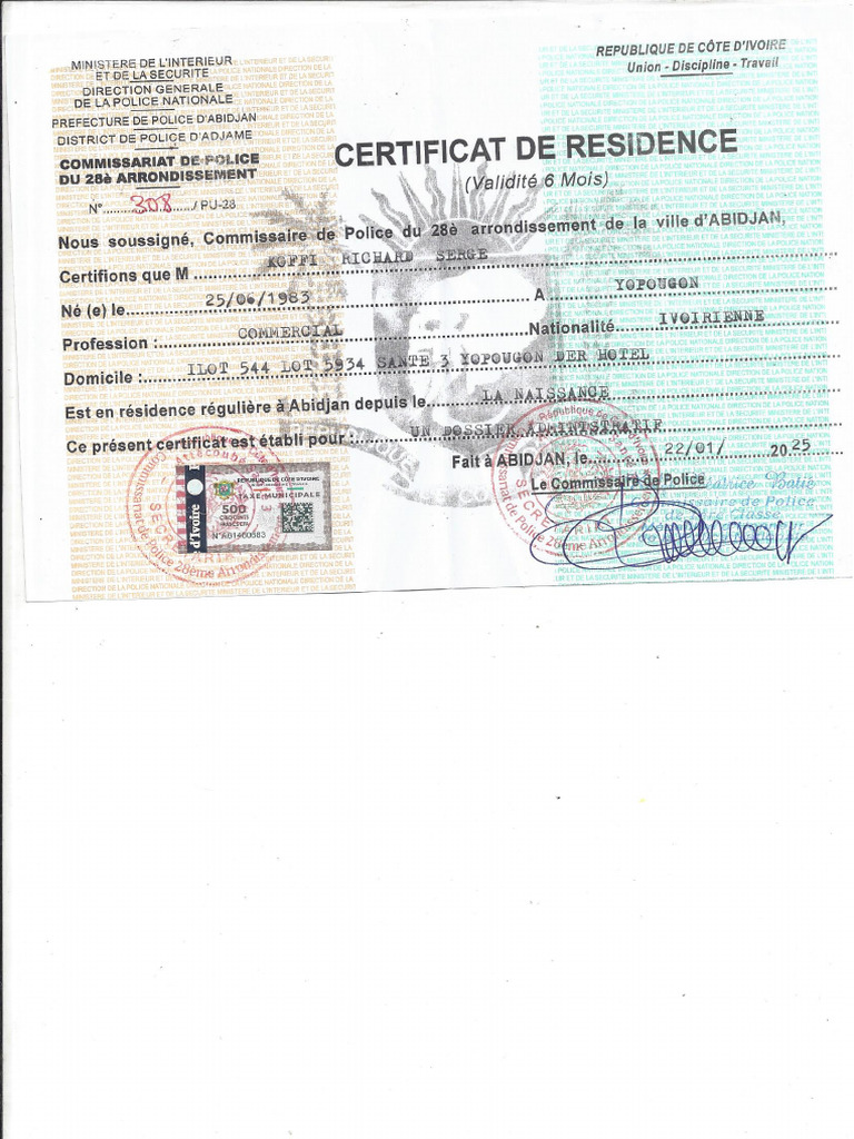 Certificat de Residence | PDF