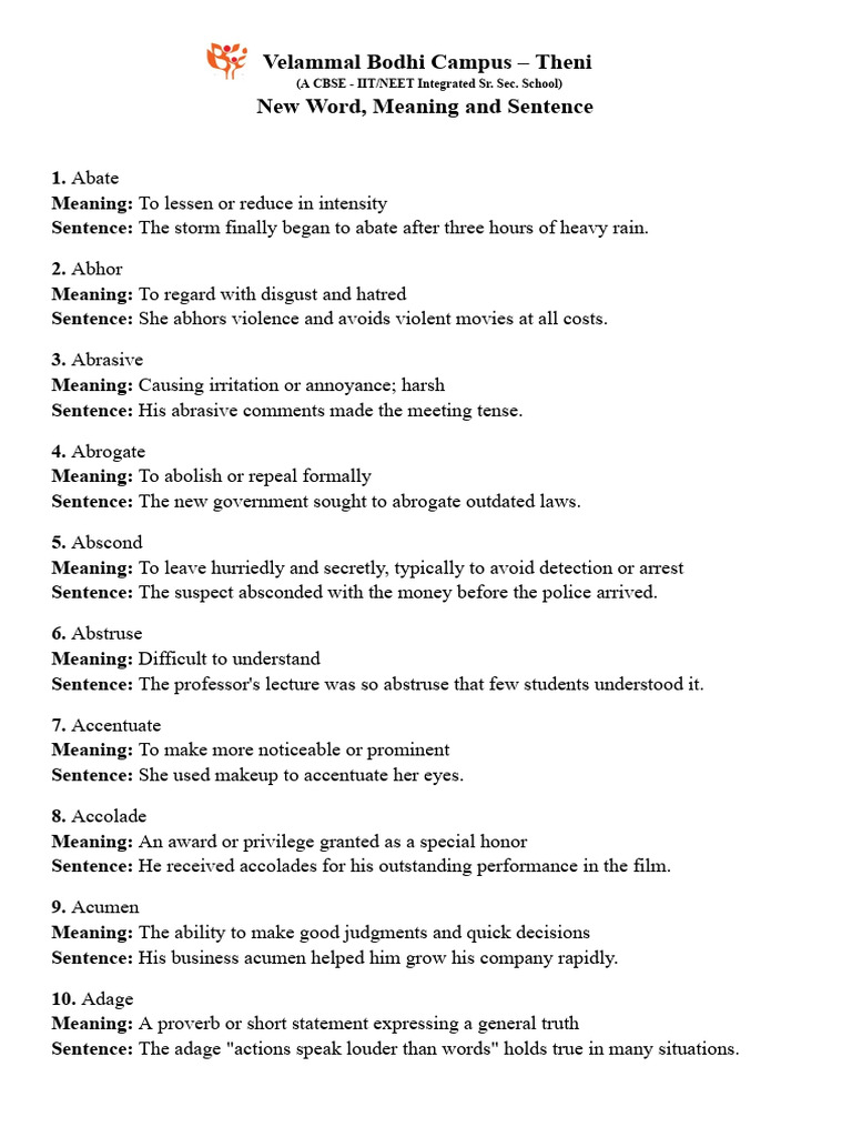 New Word, Meaning and Sentence | PDF