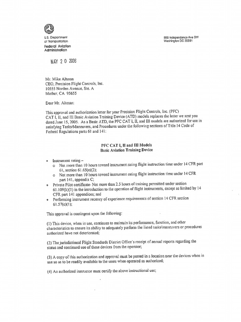 PFC CAT I - III - Revised FAA Approval Letter With Attach 2008-05-20 | PDF