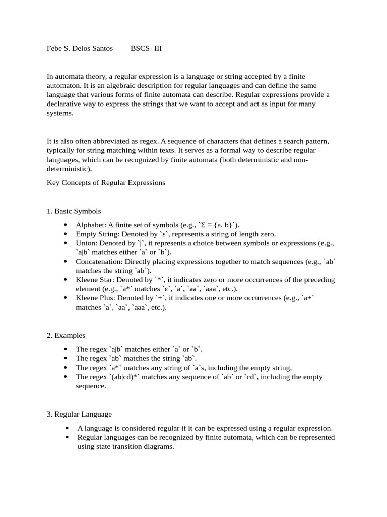 Delos Santos - AutomataResearch2 | PDF | Regular Expression | Automata Theory