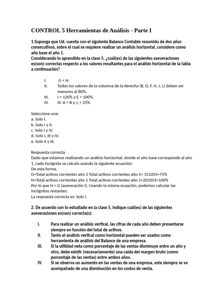CONTROL 5 Herramientas de Análisis | PDF | Margen bruto | Porcentaje