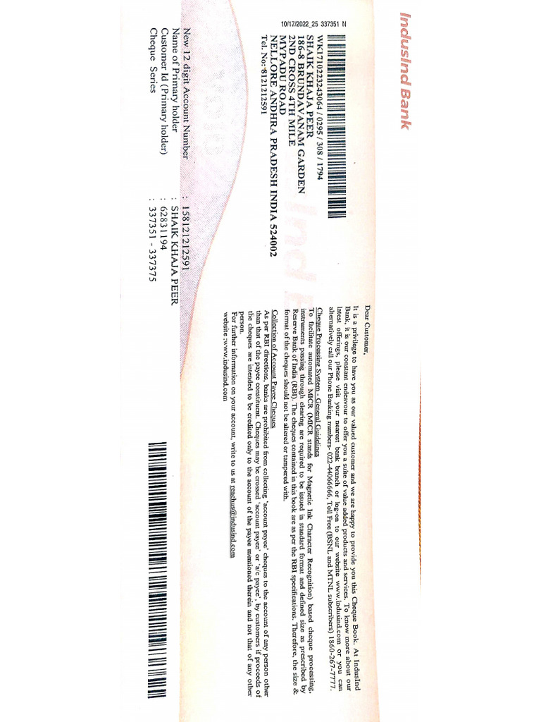 Bank Checkbook - Front Page | PDF