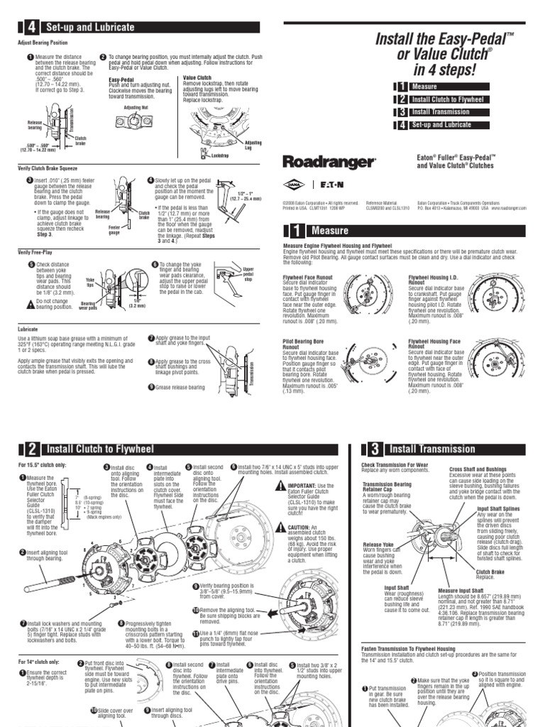 Clutch, Eaton-Fuller Adjust | PDF | Clutch | Bearing (Mechanical)