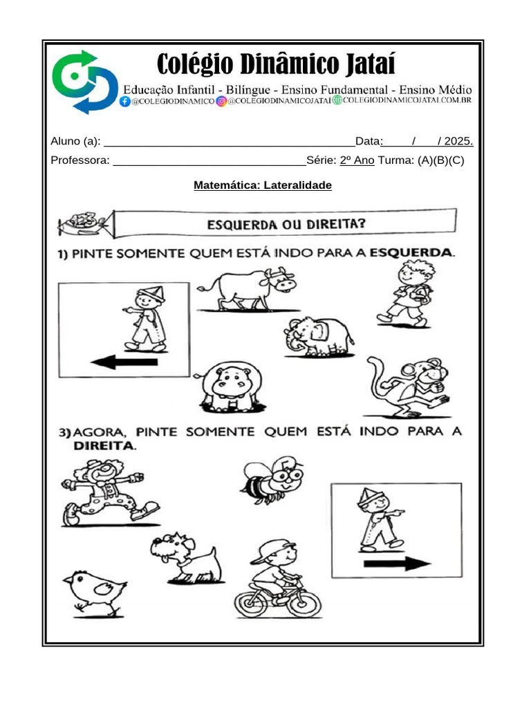 Atividades de Lateralidade 2º Ano | PDF
