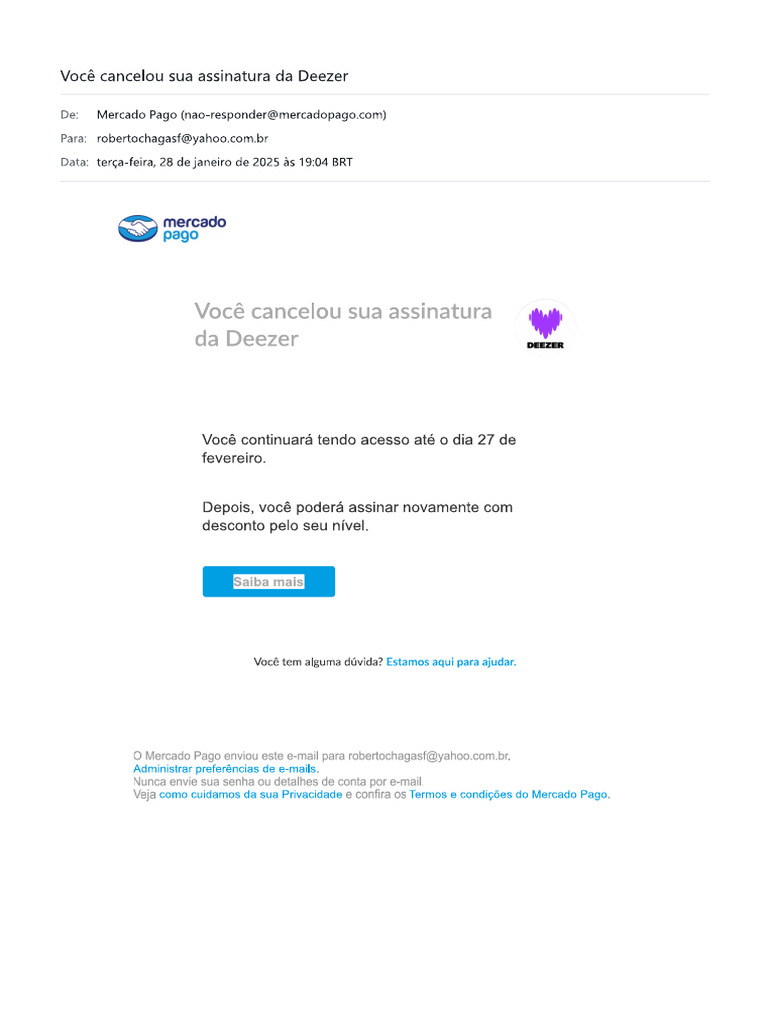 Deezer Cancelamento | PDF