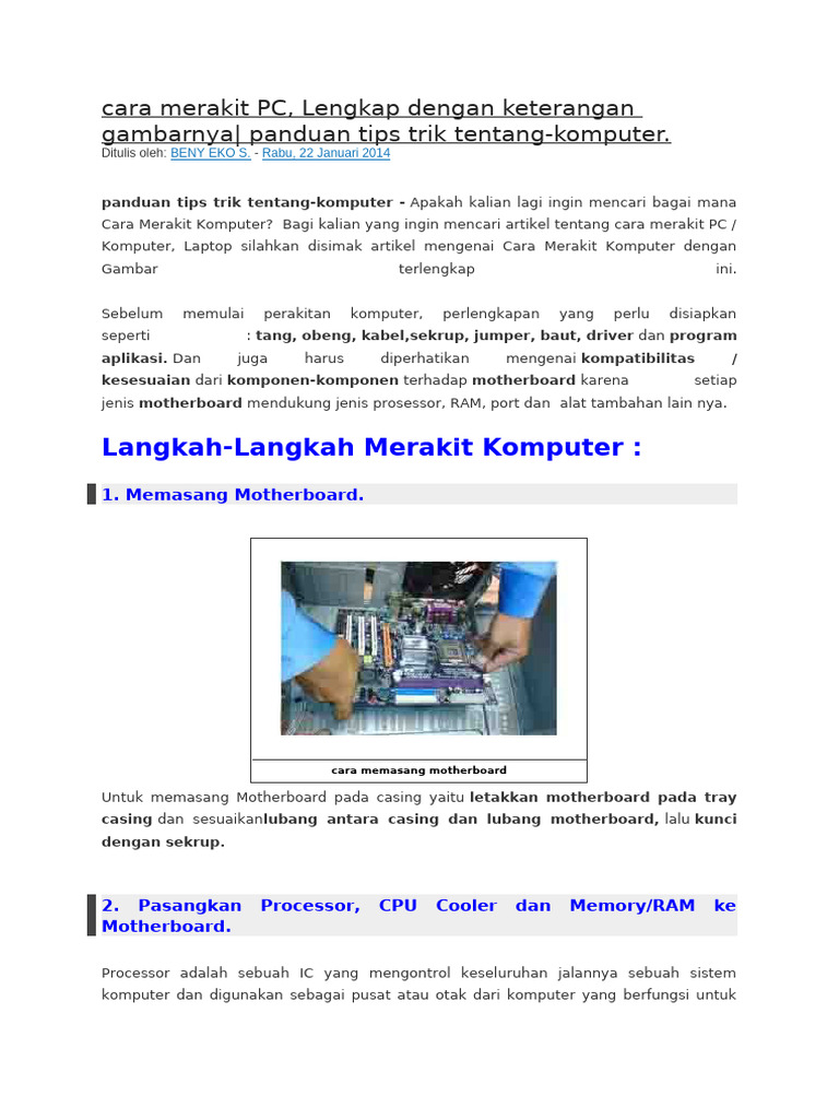 Cara Merakit PC | PDF