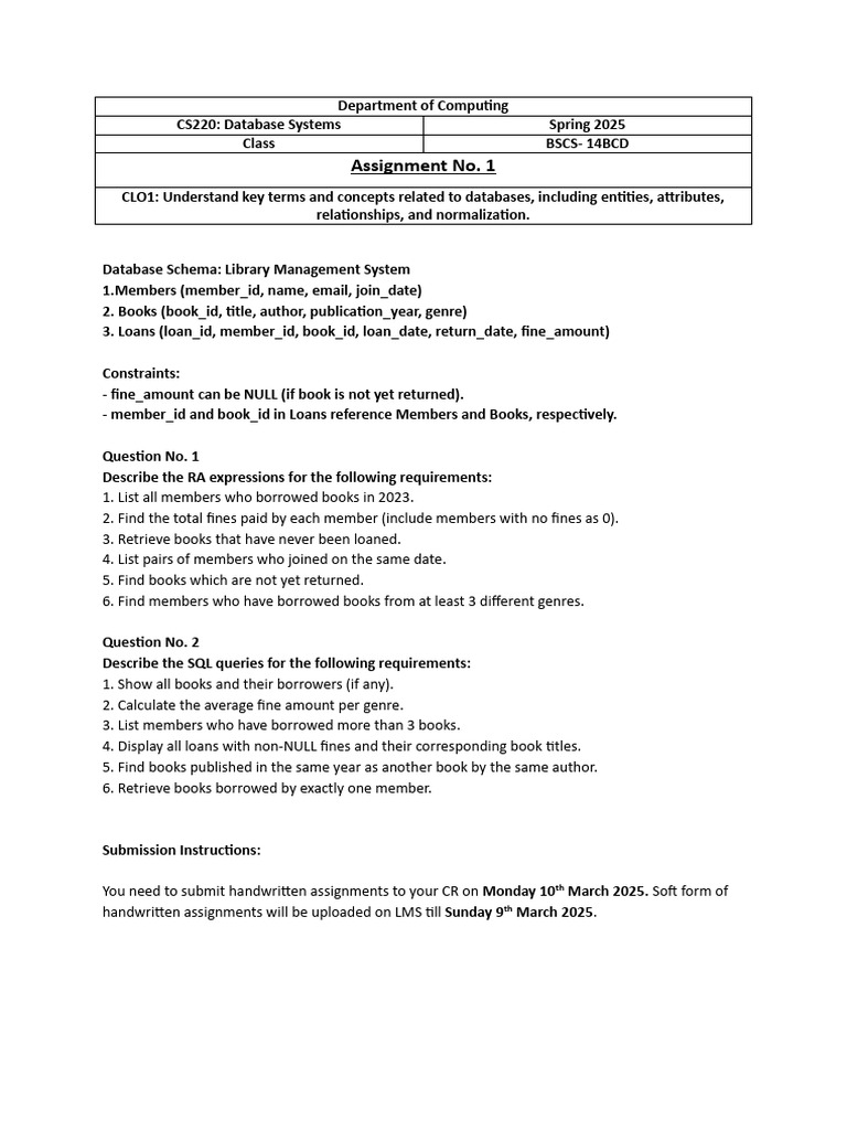 Assignment 1 - Database Systems | PDF