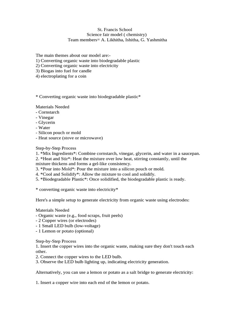 Chemistry Science Fair Model-1 | PDF | Electrode | Anode