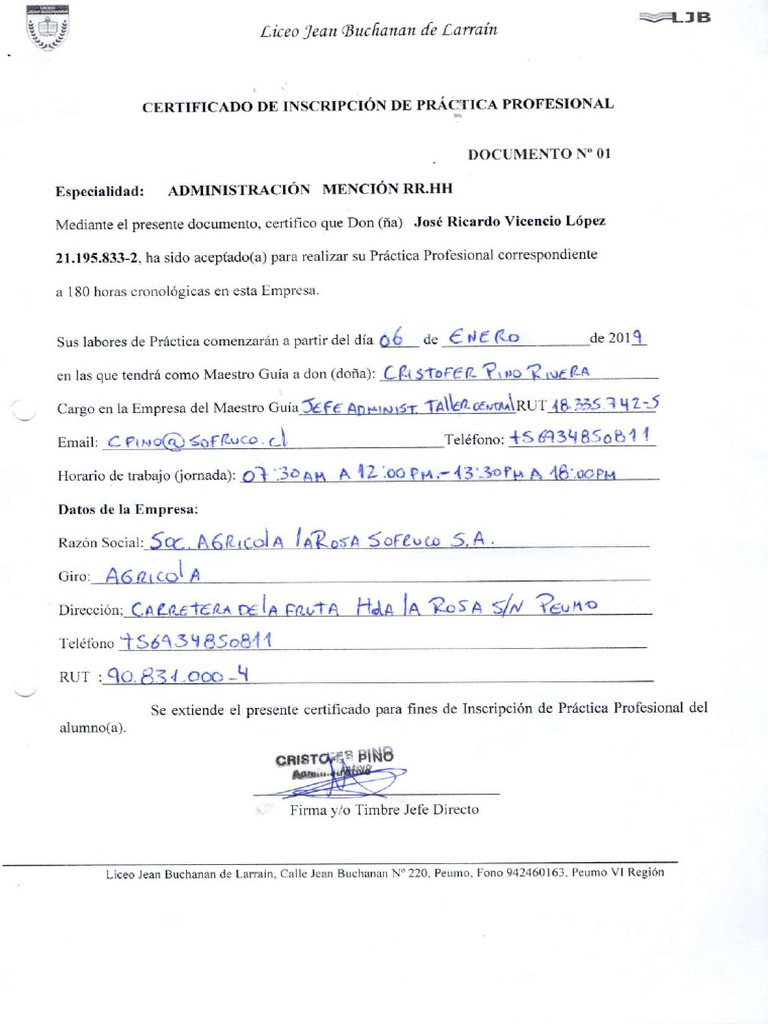 Certificado Inscripción Práctica Profesional | PDF