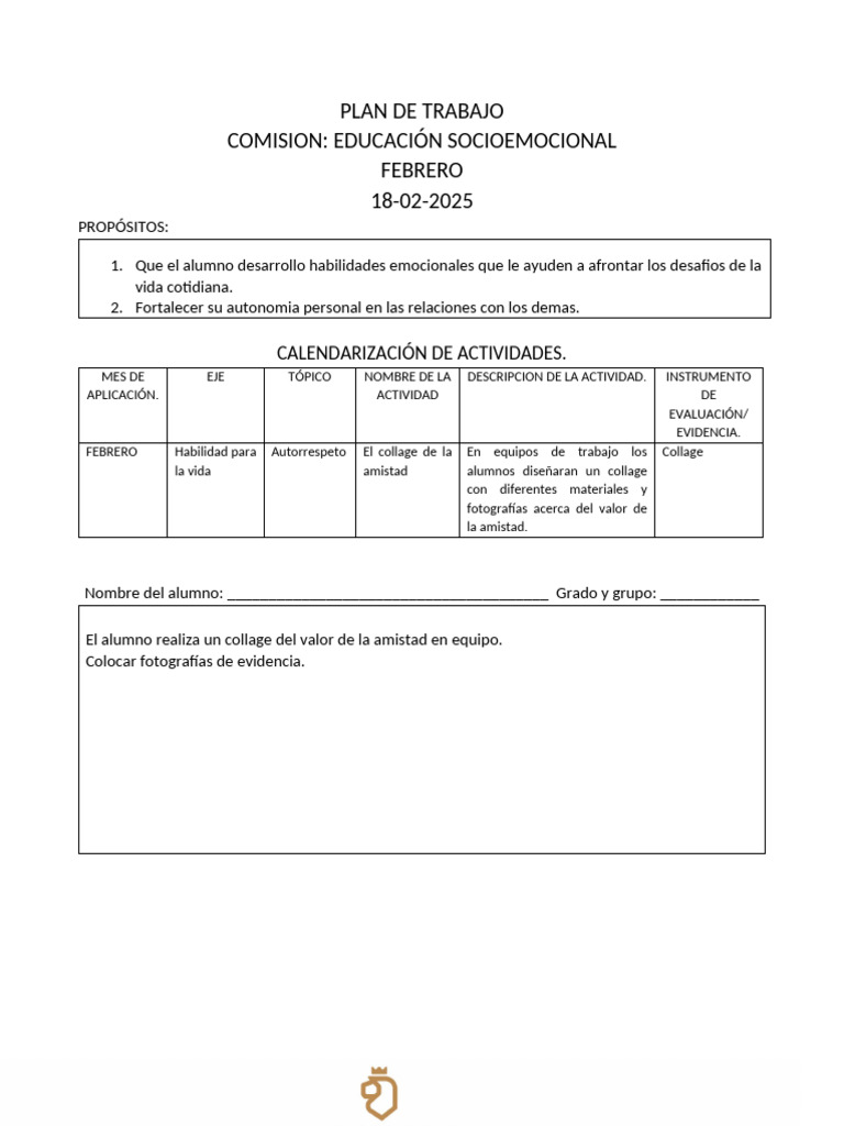 Plan de Trabajo: Educación Socioemocional | PDF