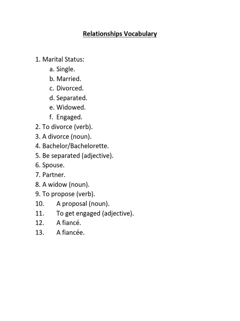 Relationships Vocabulary | PDF