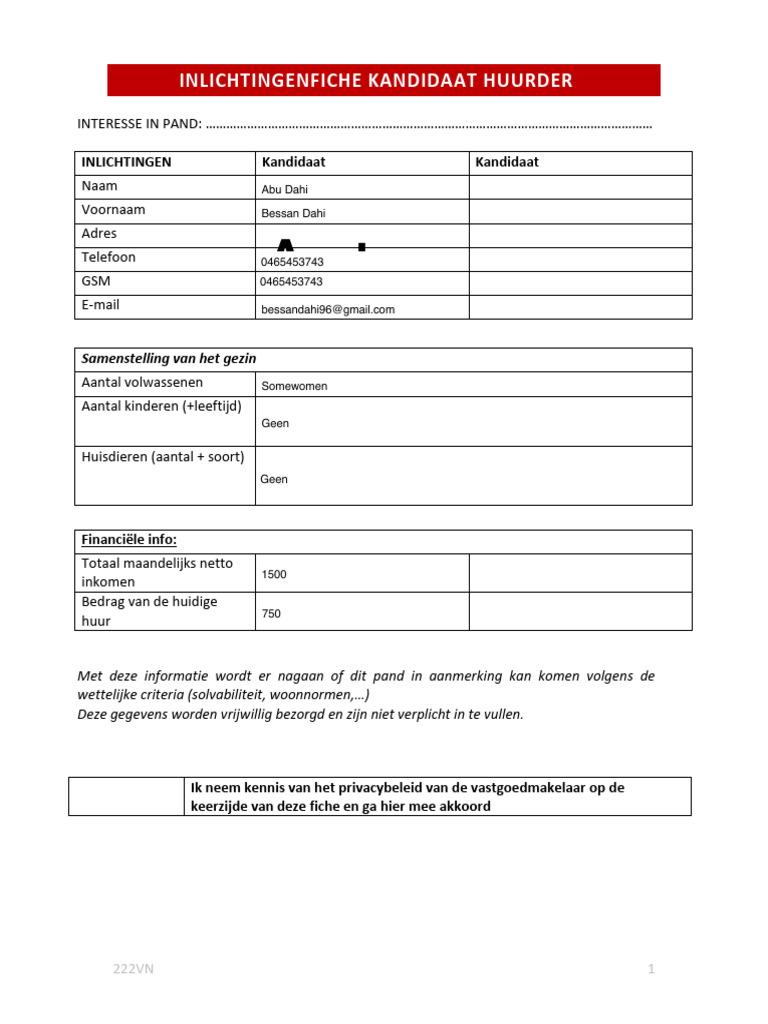 kandidaten huurder inlichtingenfiche | PDF