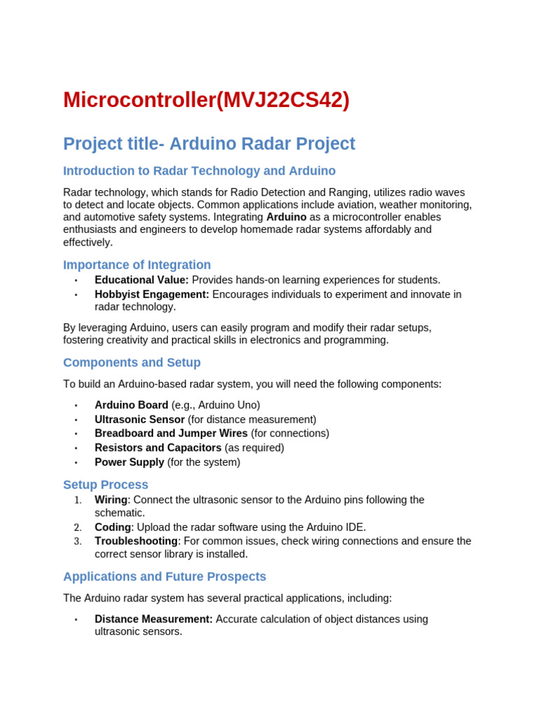 Arduino Radar Project Overview and Applications | PDF