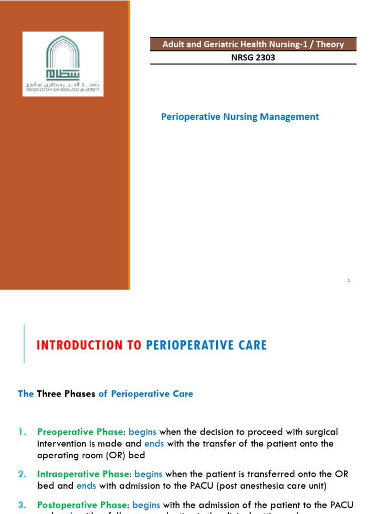 Perioperative Nursing Care Overview | PDF | Anesthesia | Surgery