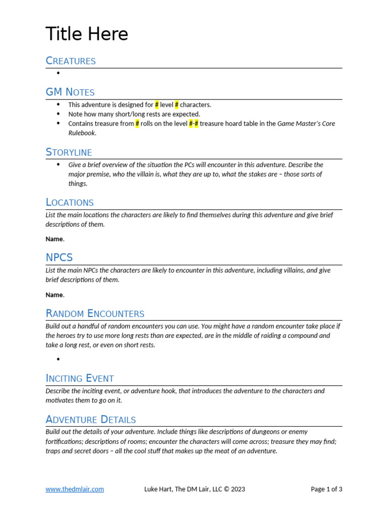 Adventure-Template-The-DM-Lair | PDF