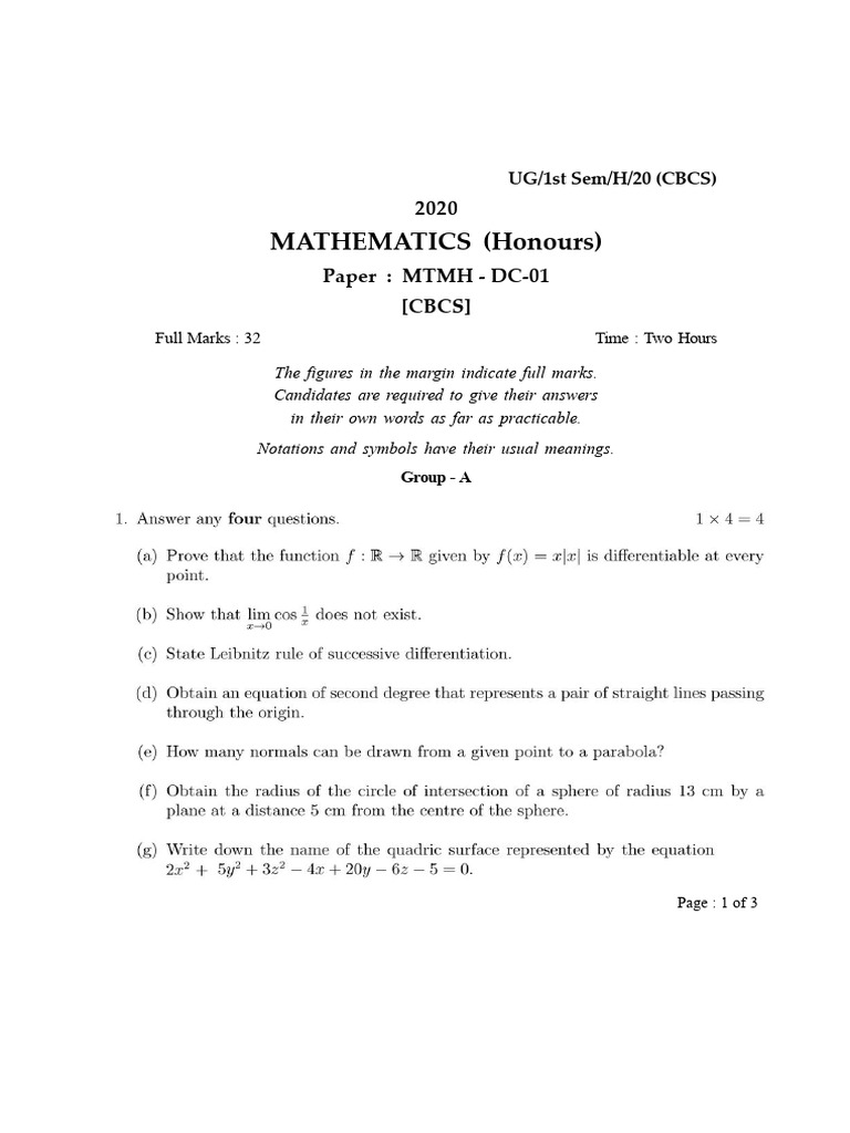 Mathematics DC-1 - TK | PDF