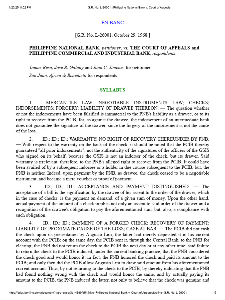 Philippine National Bank v. Court of Appeals | PDF | Negotiable Instrument