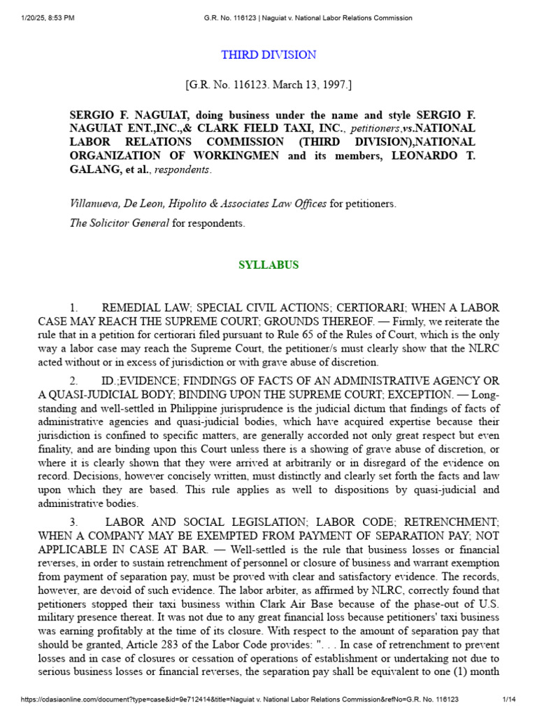 Naguiat v. National Labor Relations Commission | PDF | Legal Liability ...